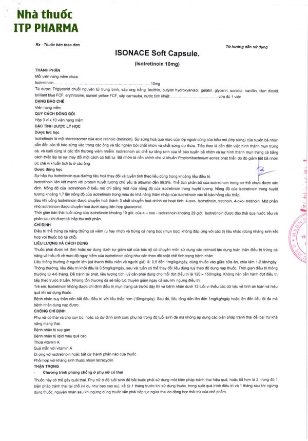 Thuốc Isonace 10mg điều trị mụn trứng cá hiệu quả - ITP PHARMA